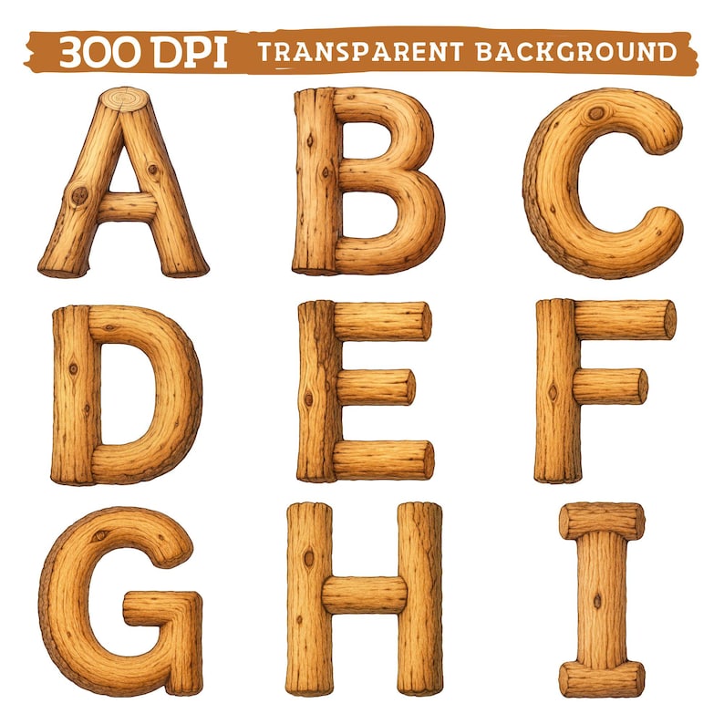 Wooden Alphabet Clipart, Rustic Letters, Nature Forest Lumberjack ...