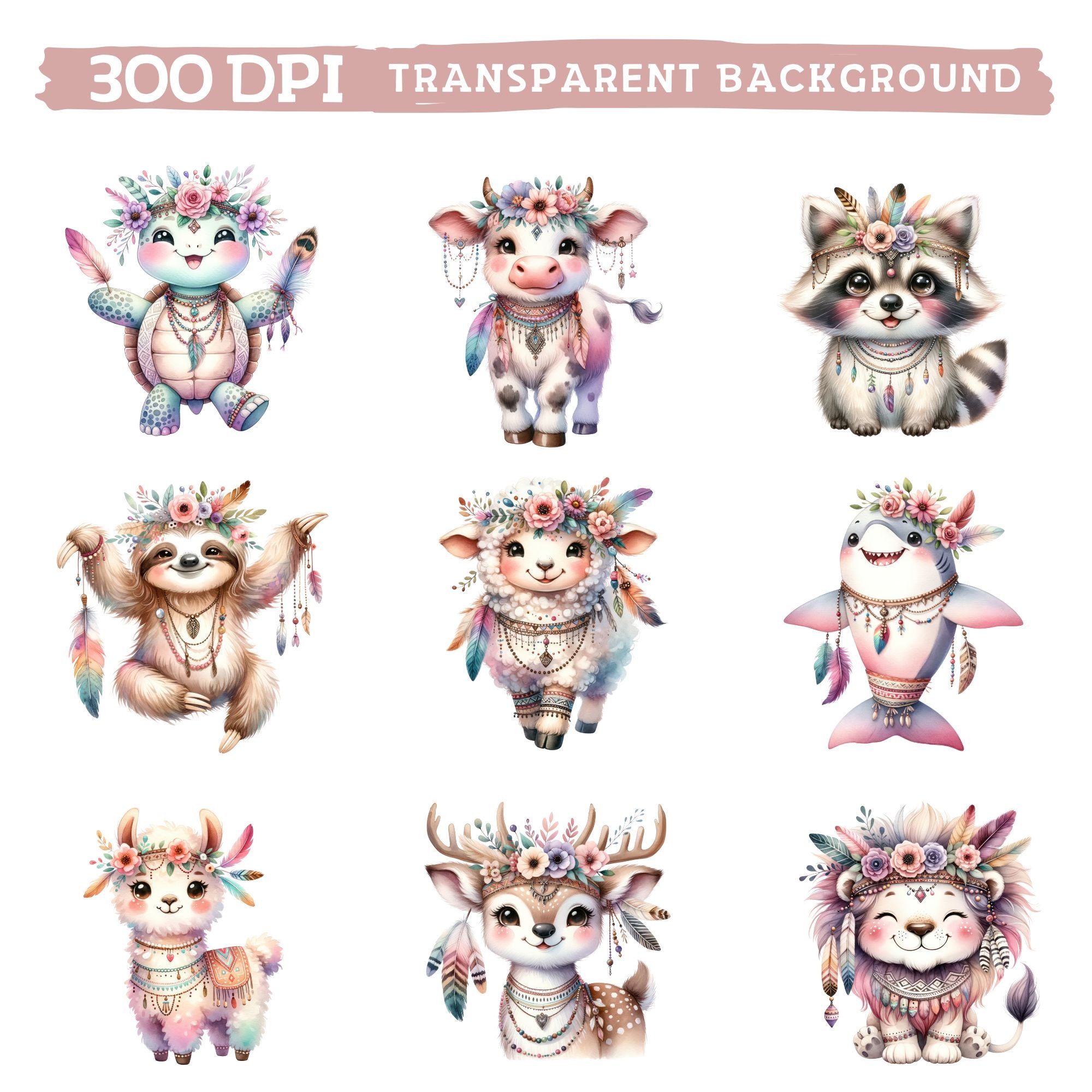 Whimsical Boho Animal Clipart Collection, Watercolor Cute Forest ...