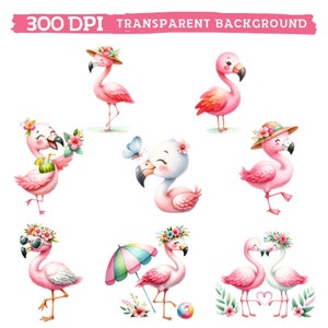 Watercolor Cute Flamingo Clipart, Beach Flamingo Nursery, Pink Tropical ...