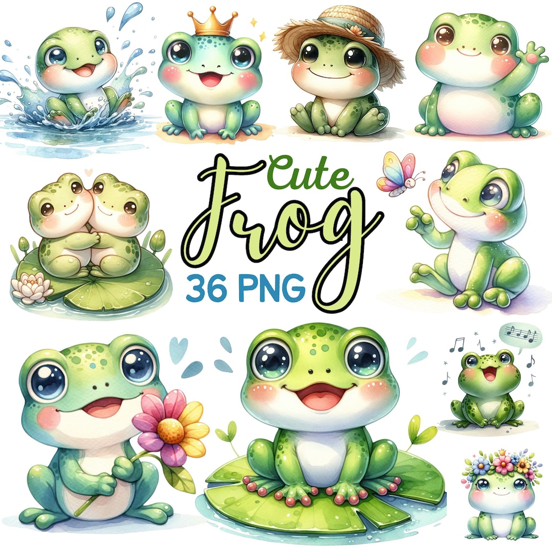 Watercolor Cute Frog Clipart, Green Frogs Nursery Summer Birthday, Frog ...