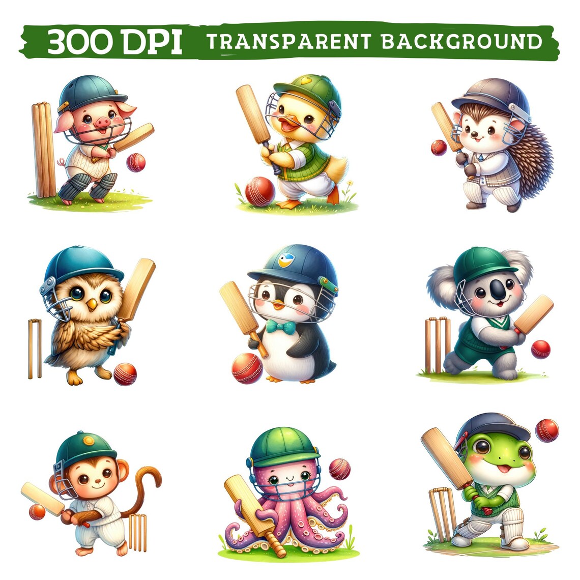 Cute Cricket Animals Clipart, Watercolor Cricket Animal, Sports Nursery ...