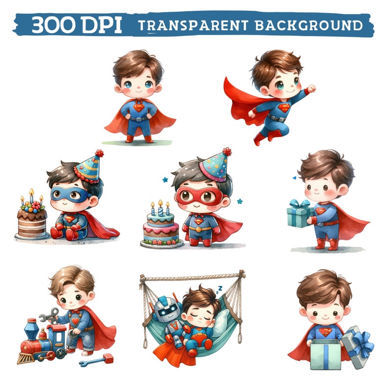 Watercolor Cute Superhero Boy Clipart, Superheroes Nursery Decor ...