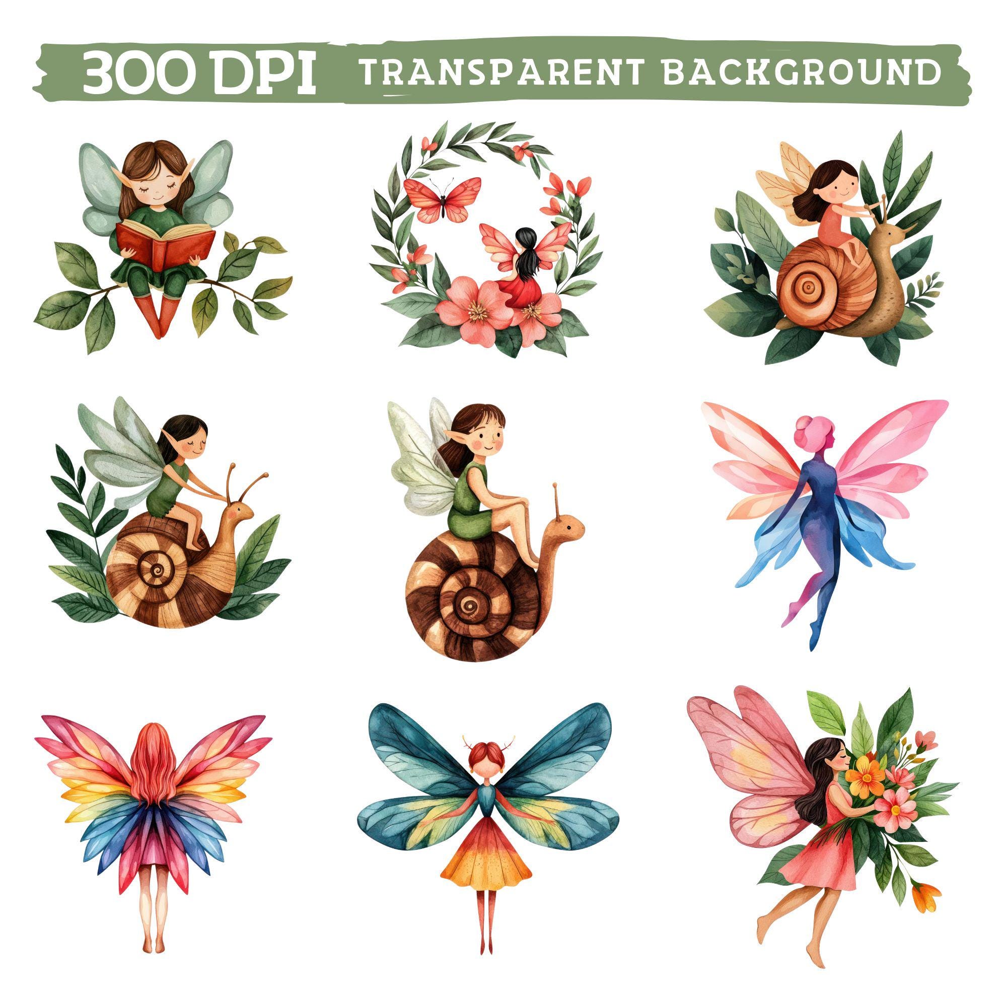 Fairy and Pixy Clipart, Magical Forest Elements, Watercolor Fantasy ...