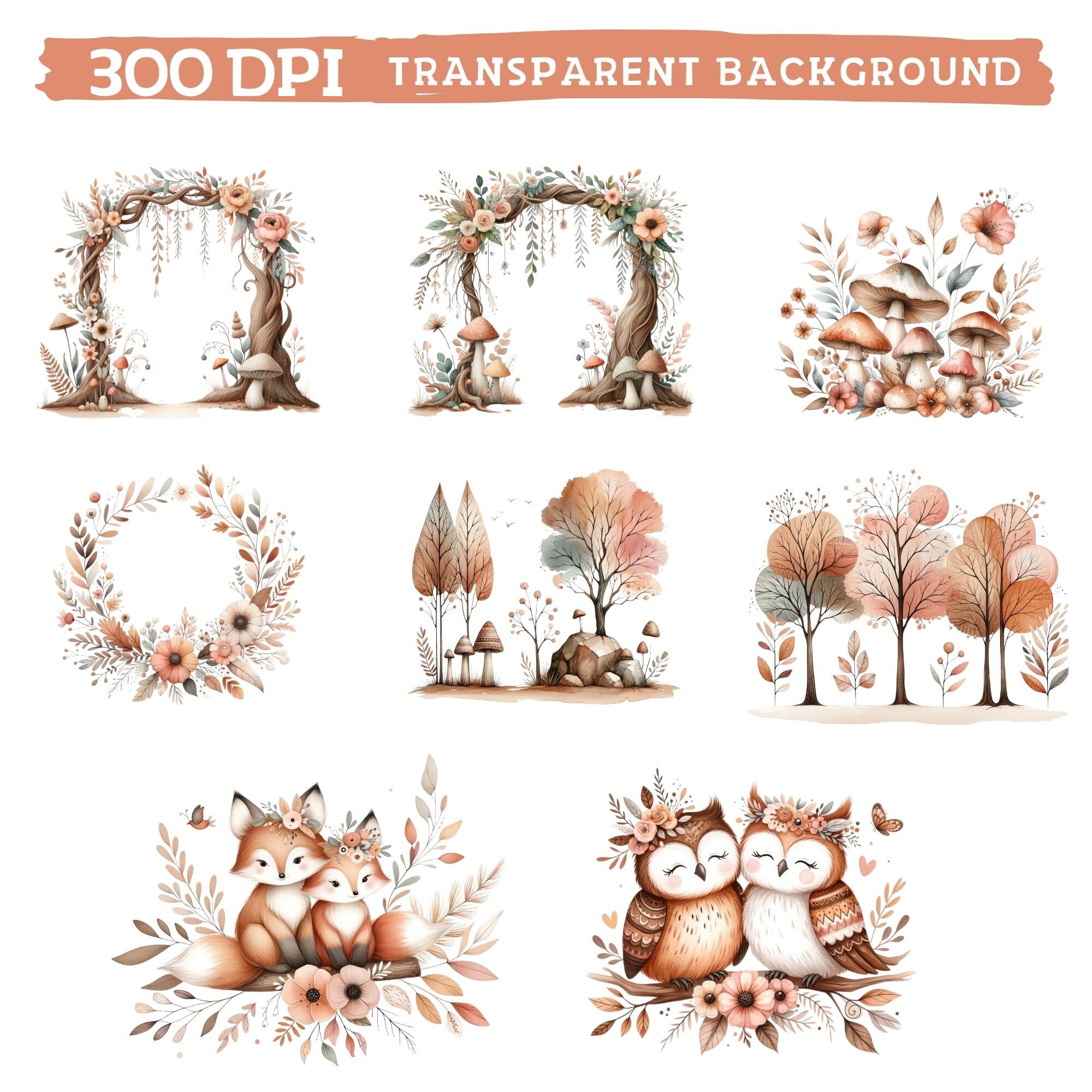 Watercolor Boho Woodland Animals Clipart, Animal Nursery Sublimation ...