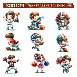 Watercolor Cute American Football Clipart, Cute Boy Girl Game Day ...