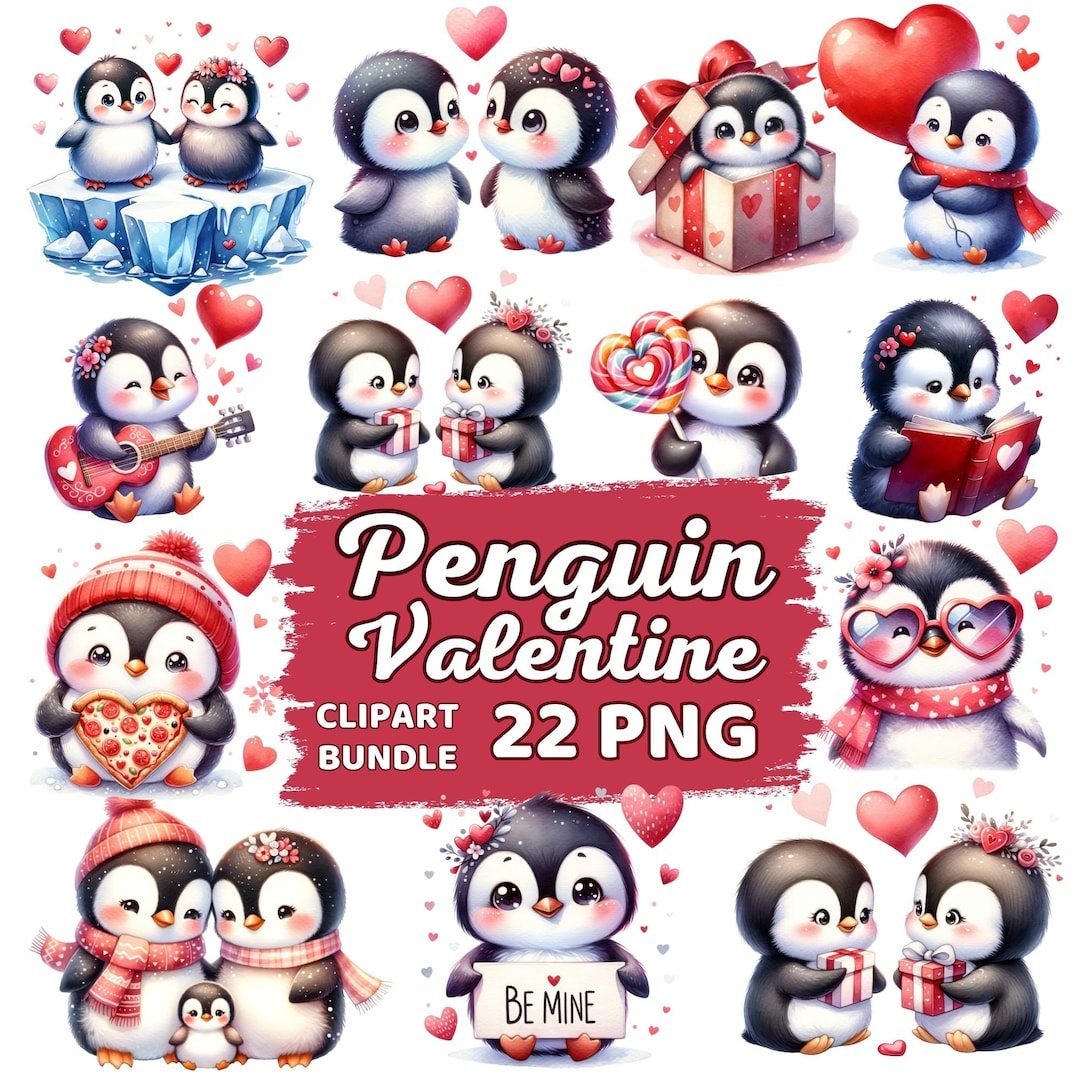 Watercolor Penguin Valentine Clipart Png, Cute Penguin Valentine's Day ...