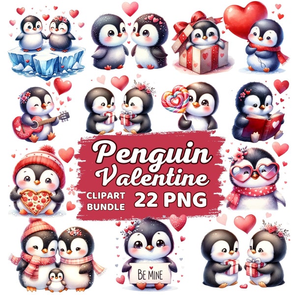 Valentine Penguin Clipart - Etsy