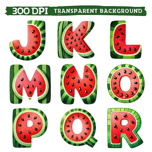 Watermelon Alphabet Clipart, Watercolor Letters and Numbers, Cute ...