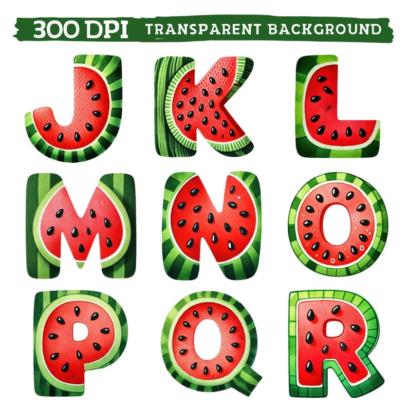 Watermelon Alphabet Clipart, Watercolor Letters and Numbers, Cute ...