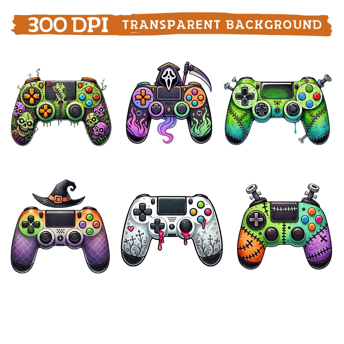 Halloween Game Controller Clipart, Watercolor Spooky Gaming, Halloween ...