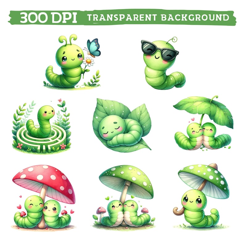 Watercolor Cute Worm Clipart, Wormy Spring Summer Nursery Sublimation ...