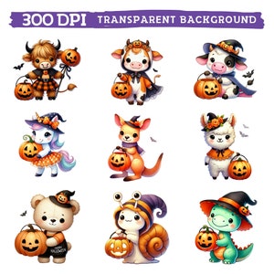 Halloween Animals Clipart, Watercolor Halloween Nursery, Halloween ...
