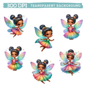 Watercolor Cute African American Fairy Clipart, Magical Fairy Garden ...