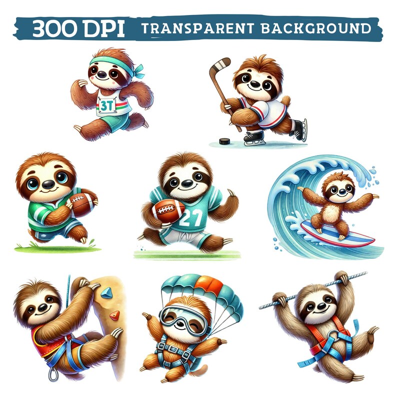 Sport Sloth Clipart, Watercolor Cute Athletic Nursery Decor, Funny ...
