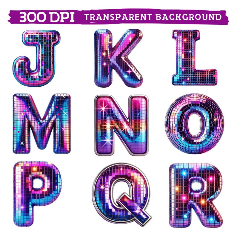 Retro Disco Alphabet Clipart, Shiny Mirror Ball Letters & Numbers ...