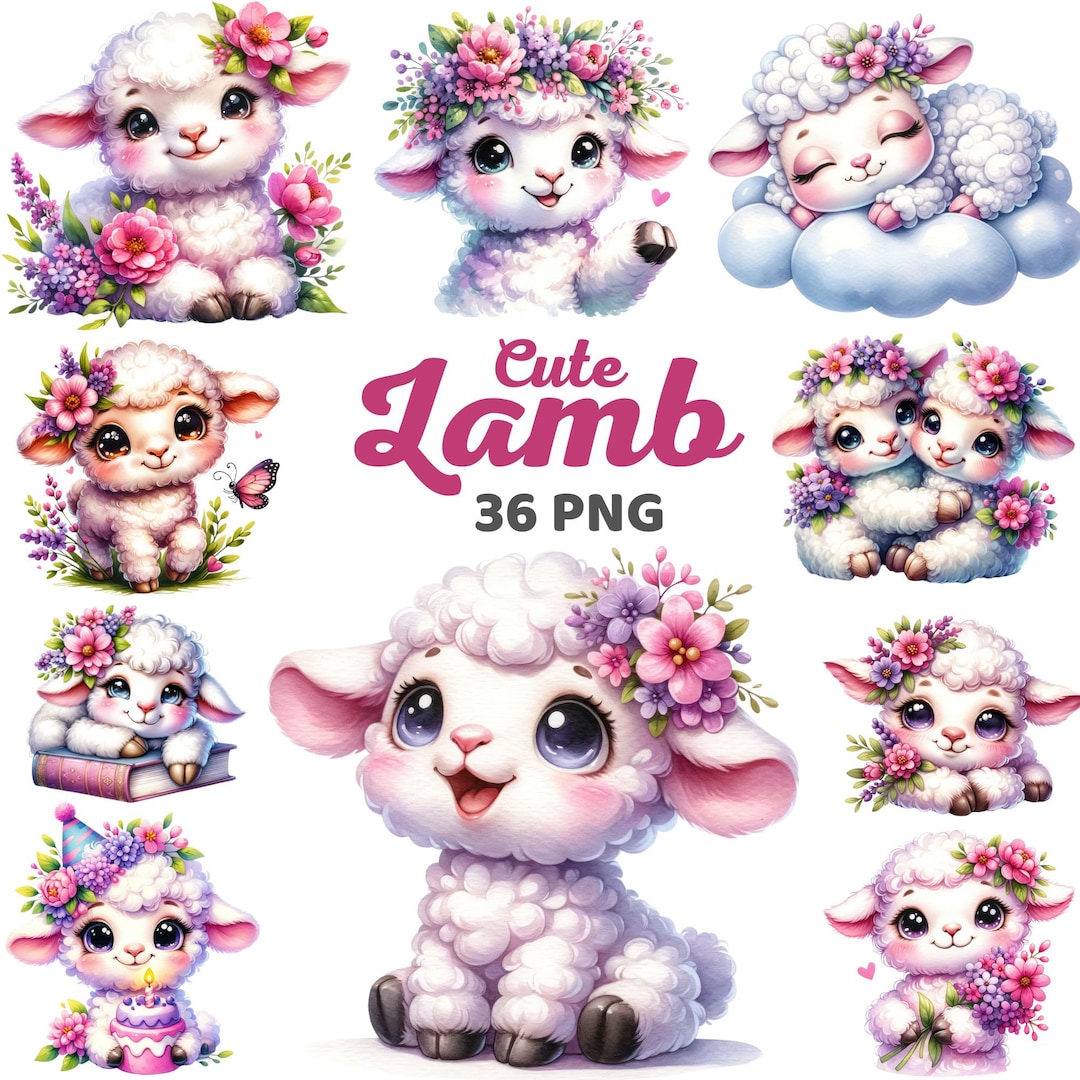 Cute Lamb Clipart, Watercolor Floral Sheep Easter & Spring Nursery ...