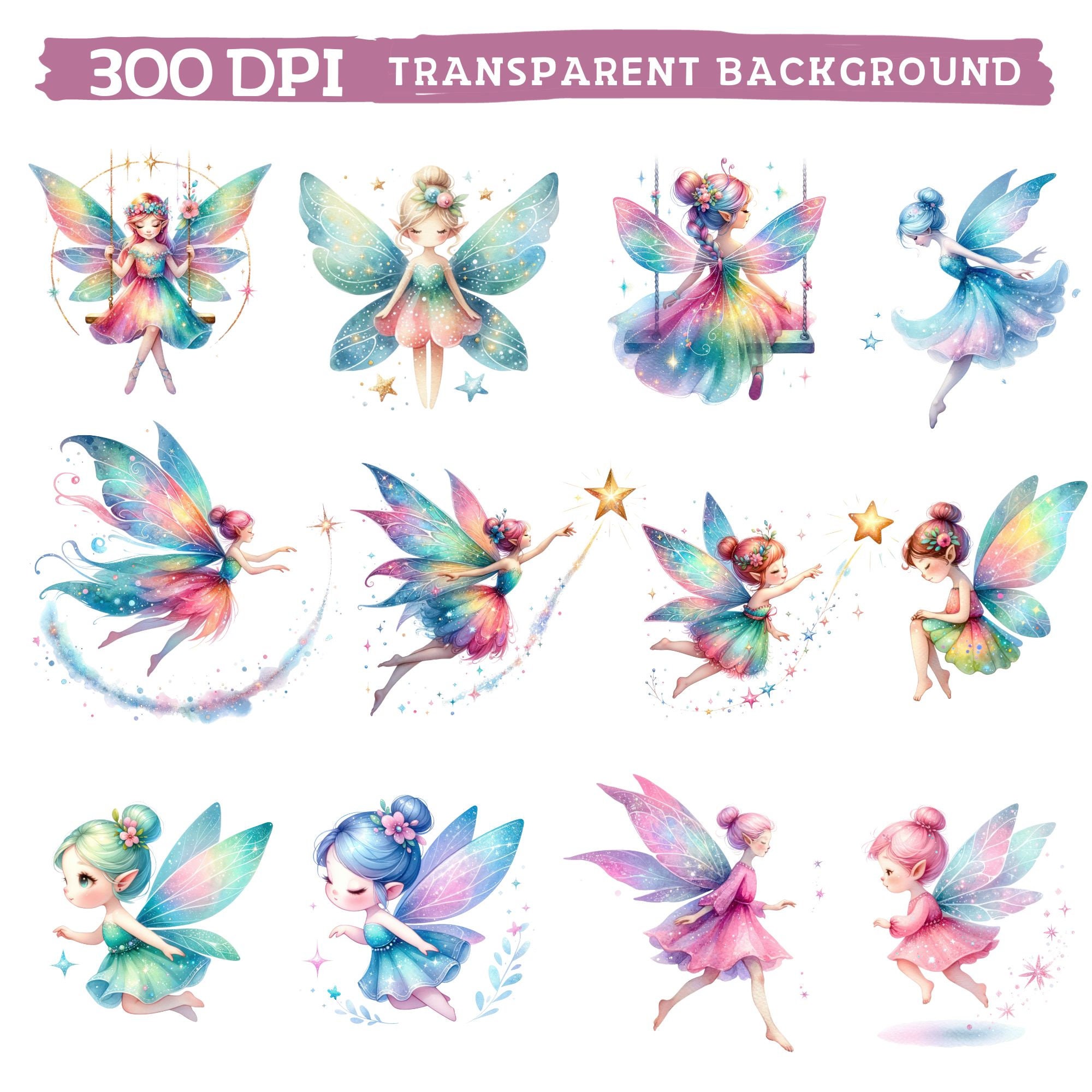 Watercolor Cute Fairy Clipart, Magical Fairy Garden House Flowers ...