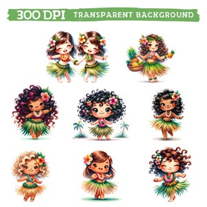 Cute Hawaiian Hula Girl Clipart, Watercolor Tropical Beach Summer, Luau ...