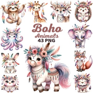 Whimsical Boho Animal Clipart Collection, Watercolor Cute Forest ...