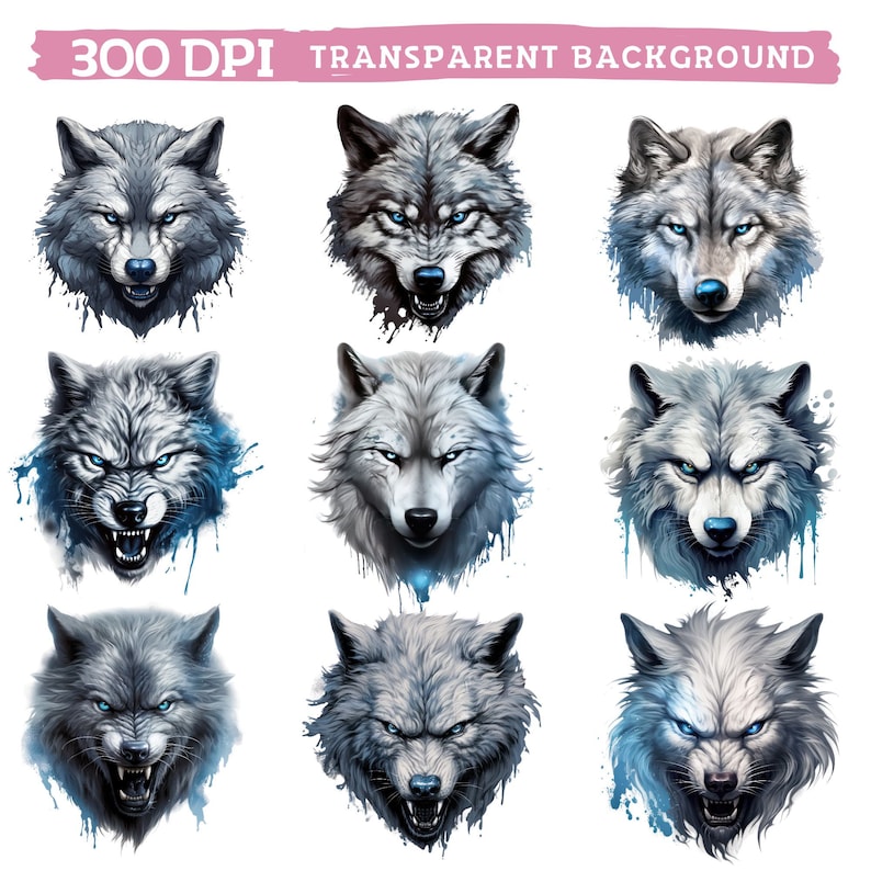 Wolf Head Clipart, Fierce Wolf Face, Wildlife Art, Angry Wolf ...
