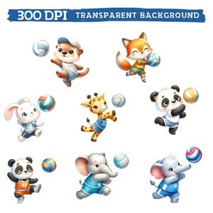 Volleyball Animals Clipart, Watercolor Cute Cartoon Sports Nursery ...