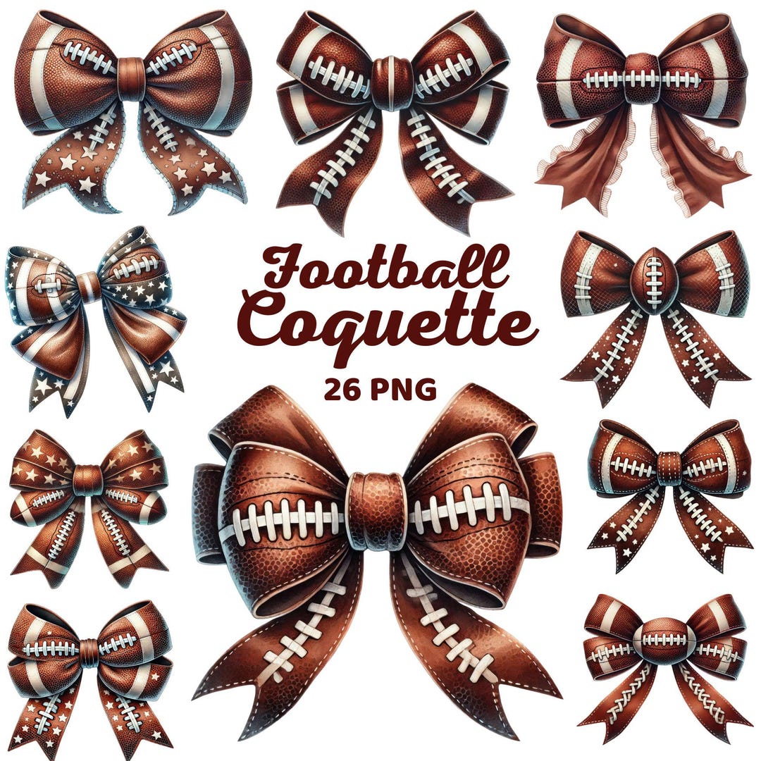 Football Coquette Clipart, Watercolor Sport Coquette Bow, Sports Bow ...