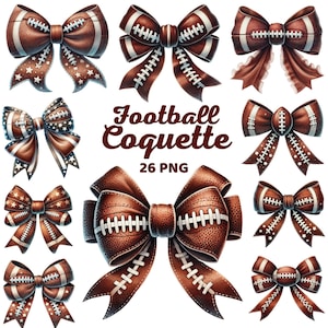 Football Coquette Clipart, Watercolor Sport Coquette Bow, Sports Bow ...