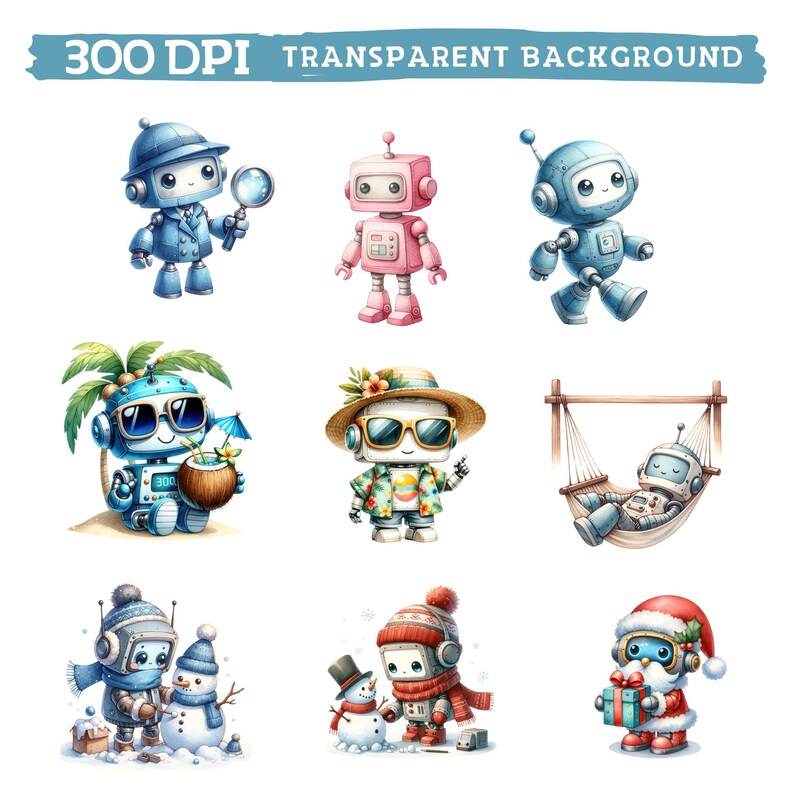 Cute Robot Clipart, Watercolor Whimsical Bot Illustrations Nursery ...