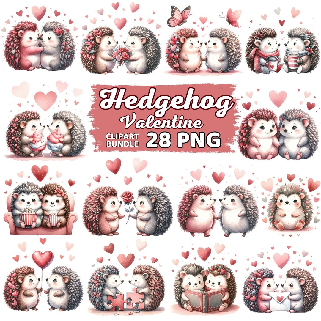Watercolor Cute Hedgehog Valentine Clipart, Kawaii Hedgehog Lover ...