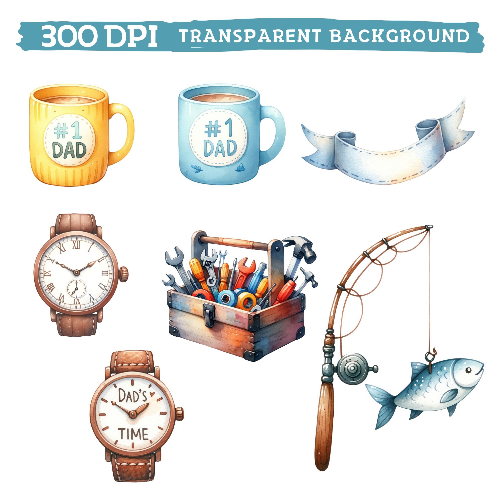 Watercolor Cute Father's Day Png, Best Dad Family Nursery Decor ...