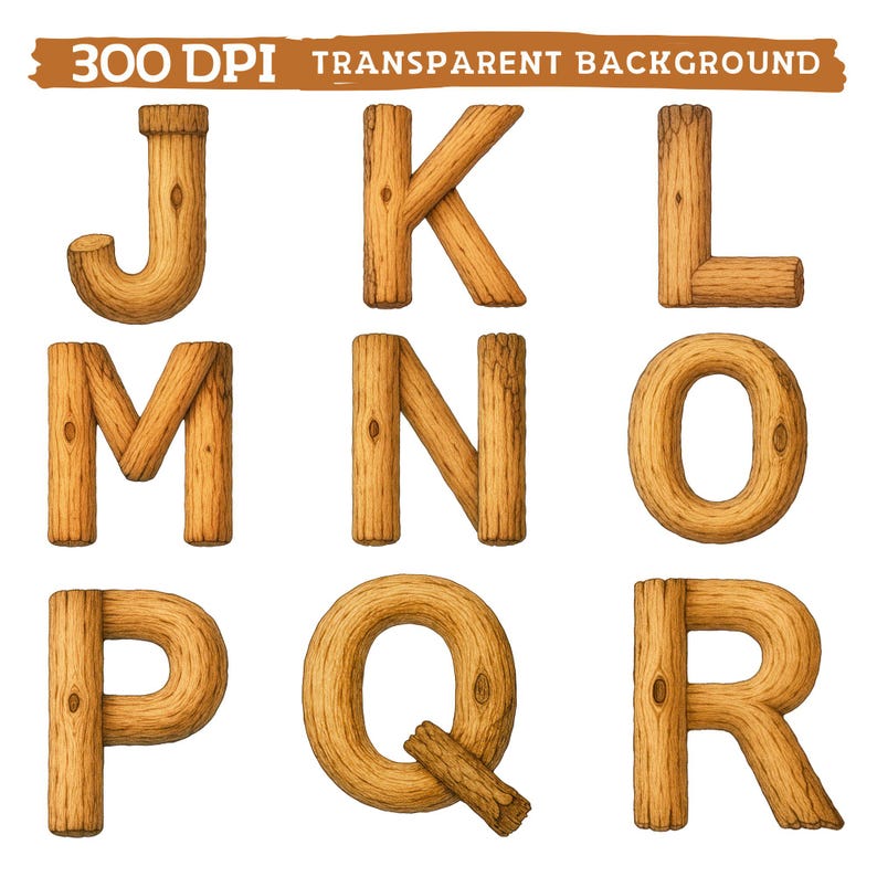 Wooden Alphabet Clipart, Rustic Letters, Nature Forest Lumberjack ...