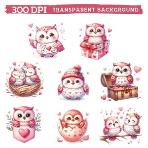 Watercolor Cute Owl Valentine Clipart, Couple Owls Valentine's Day, Owl ...