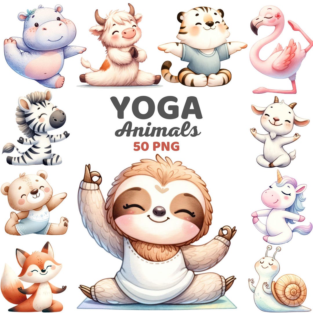 Yoga Animals Clipart, Watercolor Cute Animal Yoga Poses Nursery ...