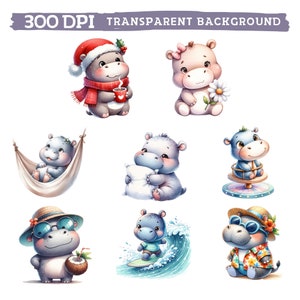 Cute Hippo Clipart, Watercolor Hippo Nursery Decor, Safari Birthday ...