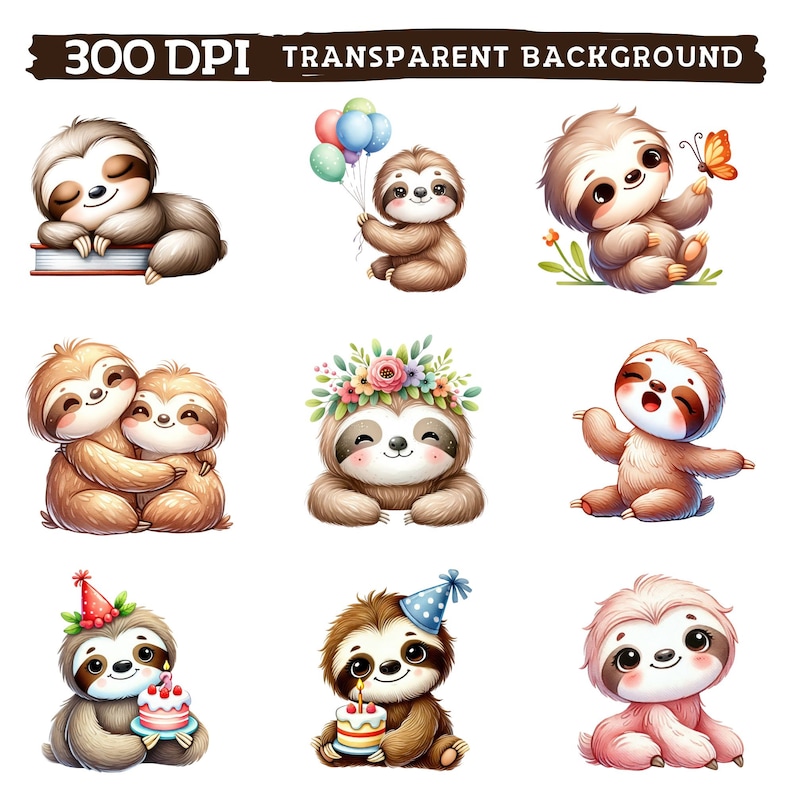 Cute Sloth Clipart, Watercolor Sloth Nursery, Spring Woodland Animal ...