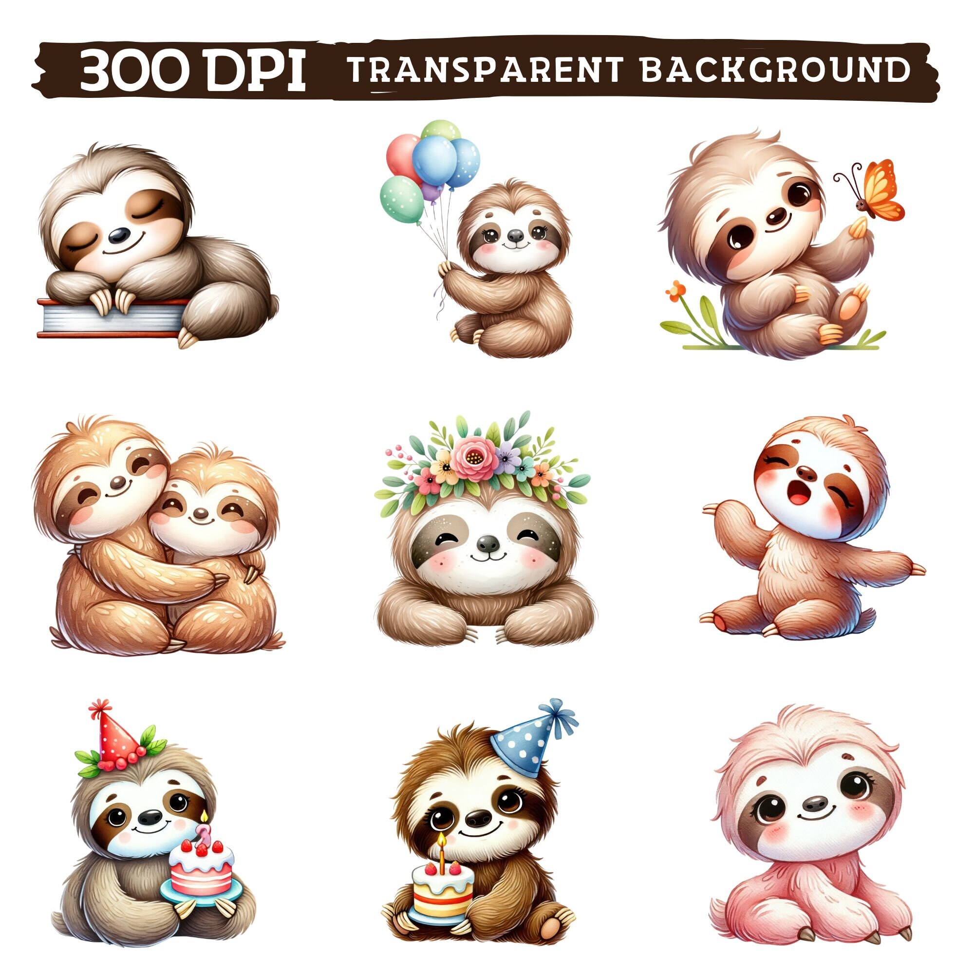 Cute Sloth Clipart, Watercolor Sloth Nursery, Spring Woodland Animal ...
