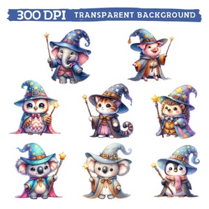 Wizard Animals Clipart, Watercolor Animal Magical Nursery, Cute Safari ...