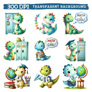 Dinosaur Back to School Clipart, Watercolor Cute Teachers Kids ...