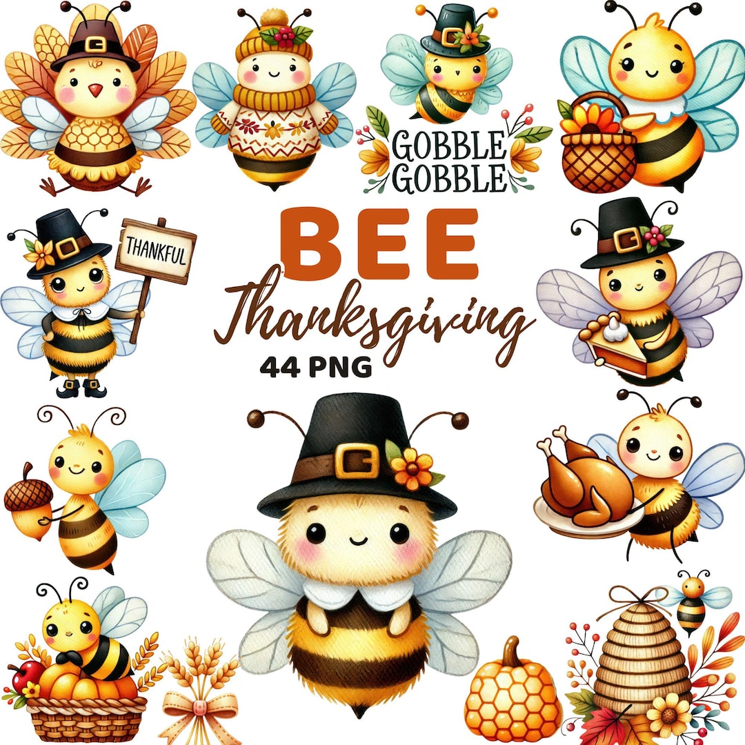 Thanksgiving Bee Clipart, Watercolor Cute Pilgrim Bee, Fall Harvest ...
