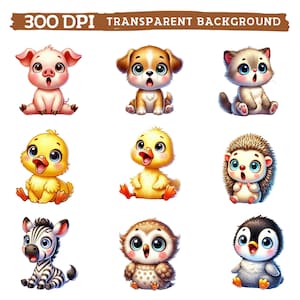 Shocked Animals Clipart, Watercolor Animal Shock, Nursery, Kids, Animal ...