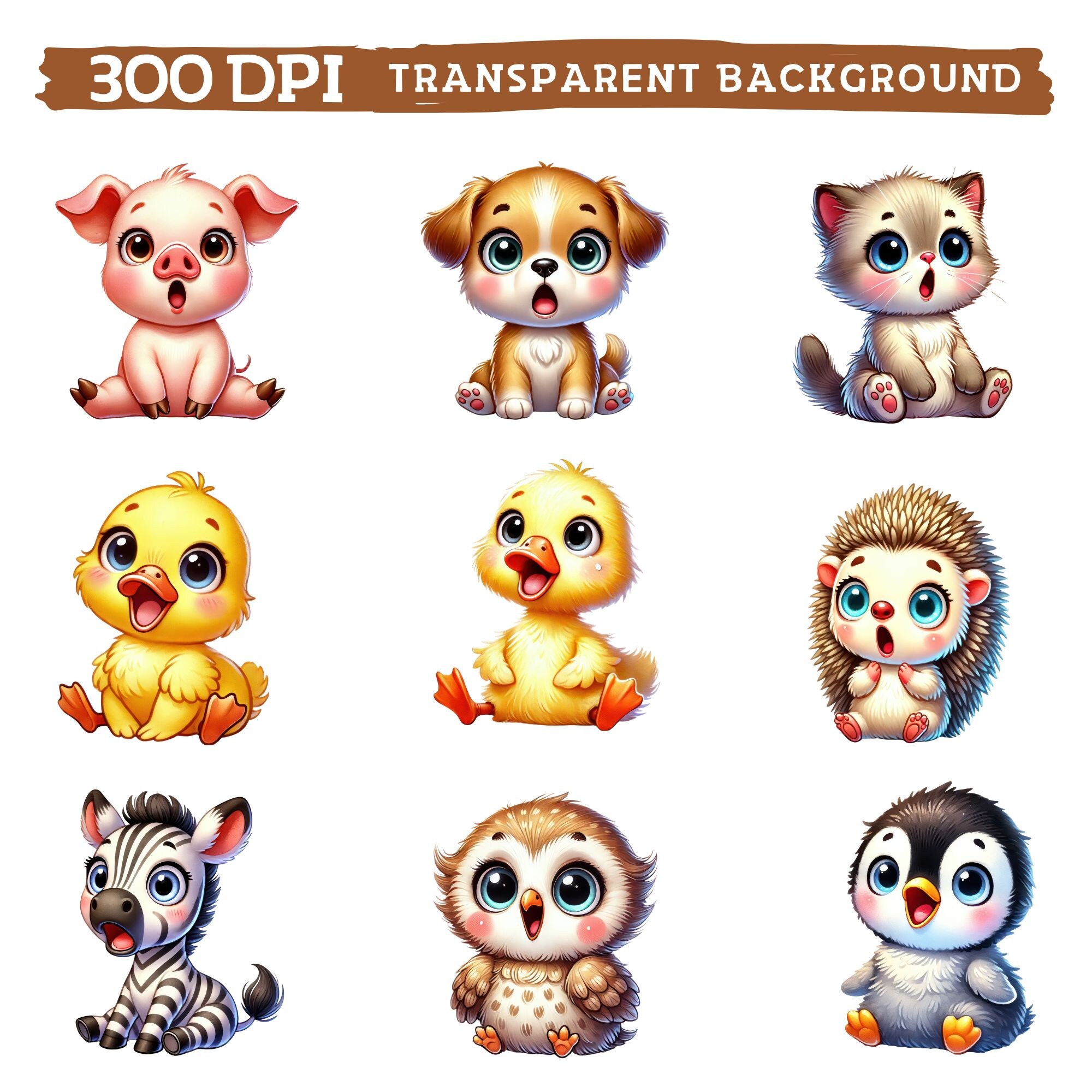 Shocked Animals Clipart, Watercolor Animal Shock, Nursery, Kids, Animal ...