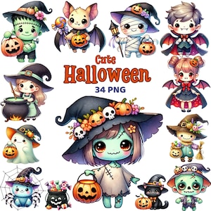 Cute Halloween Clipart, Spooky Watercolor Witchy, Nursery, Zombie ...
