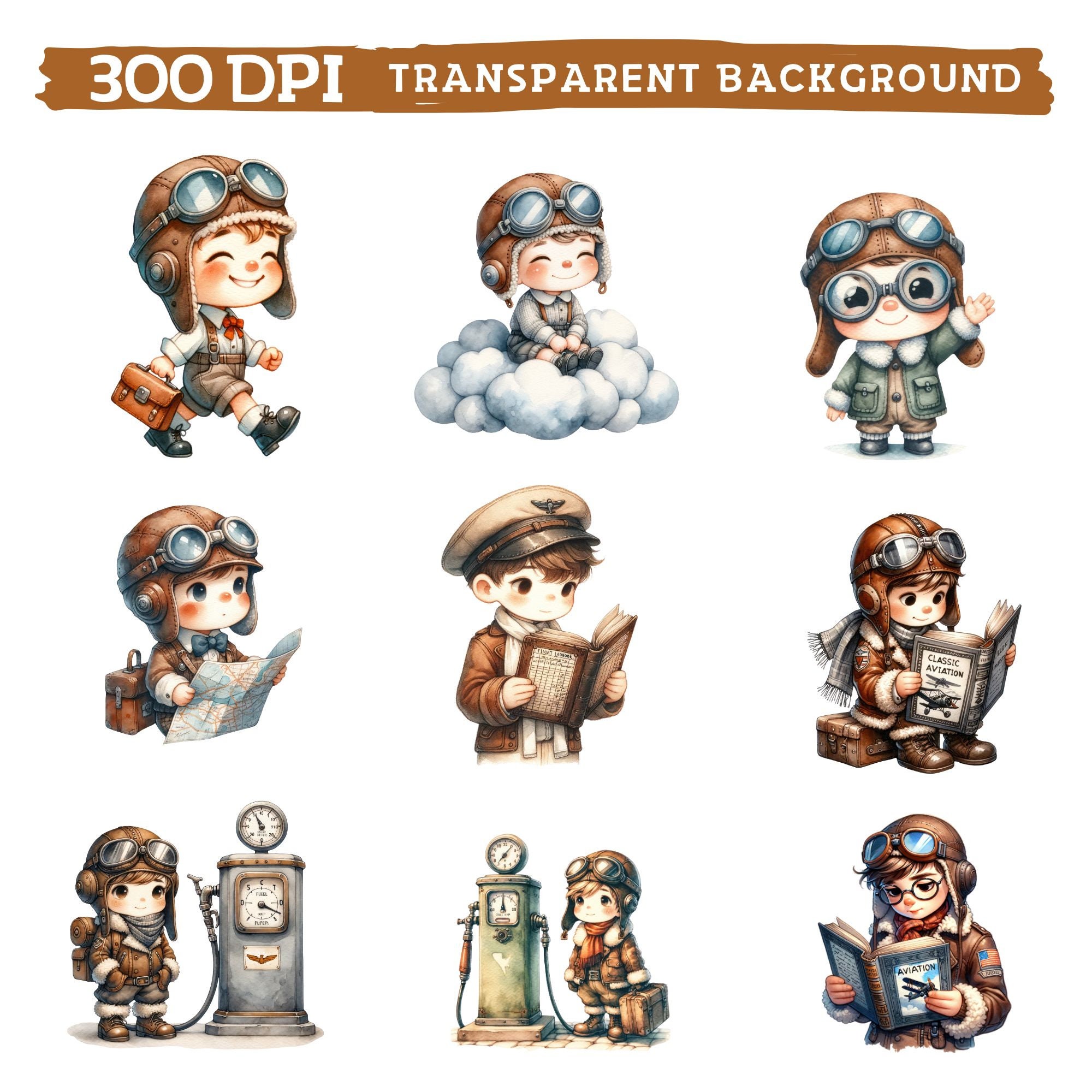 Watercolor Cute Aviator Boy Clipart, Pilot Kids Aviator Nursery, Air ...