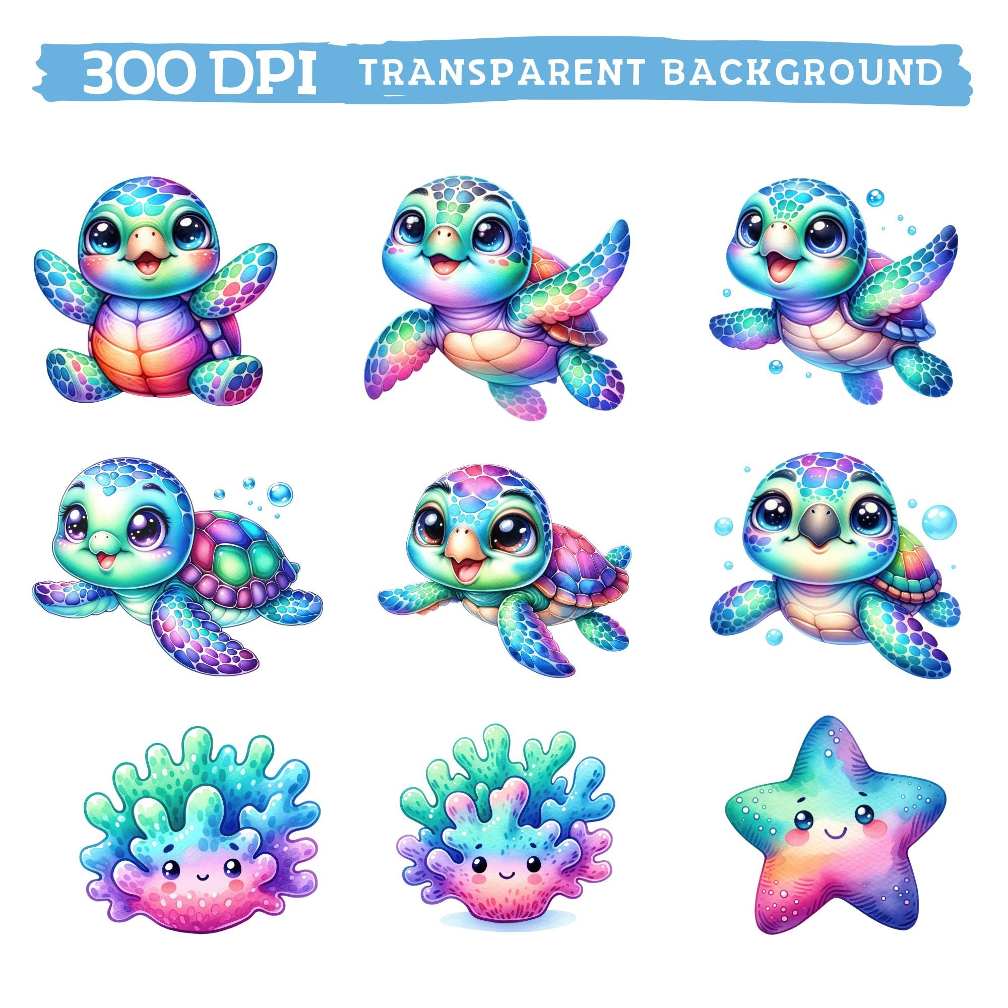 Cute Sea Turtles Clipart, Watercolor Sea Turtle Nursery, Marine Life ...