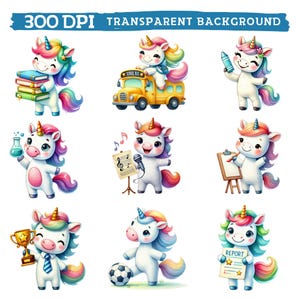 Cute Unicorn Back to School Clipart, Watercolor School Nursery ...