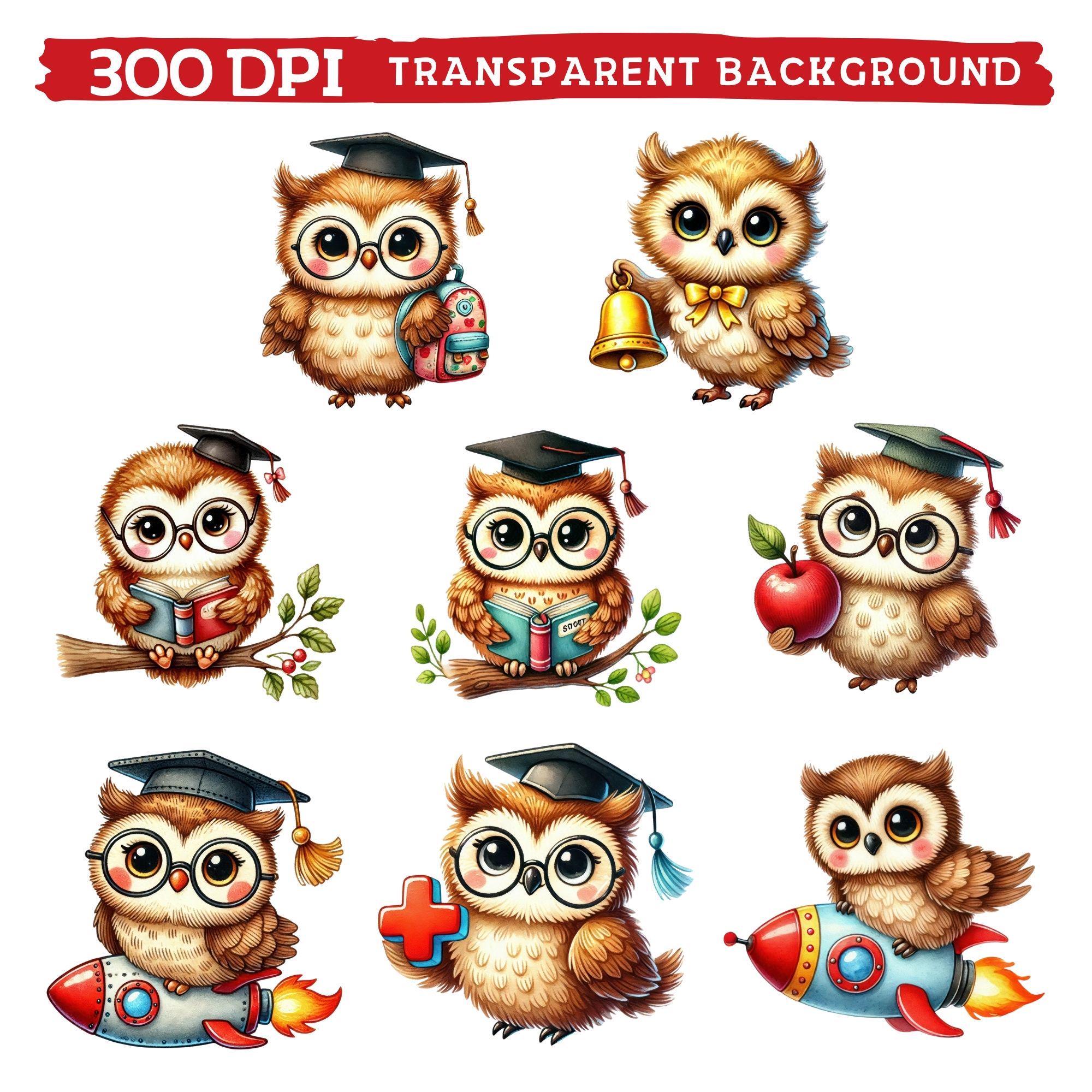 Owl Back to School Clipart, Watercolor Cute Teacher Student Classroom ...