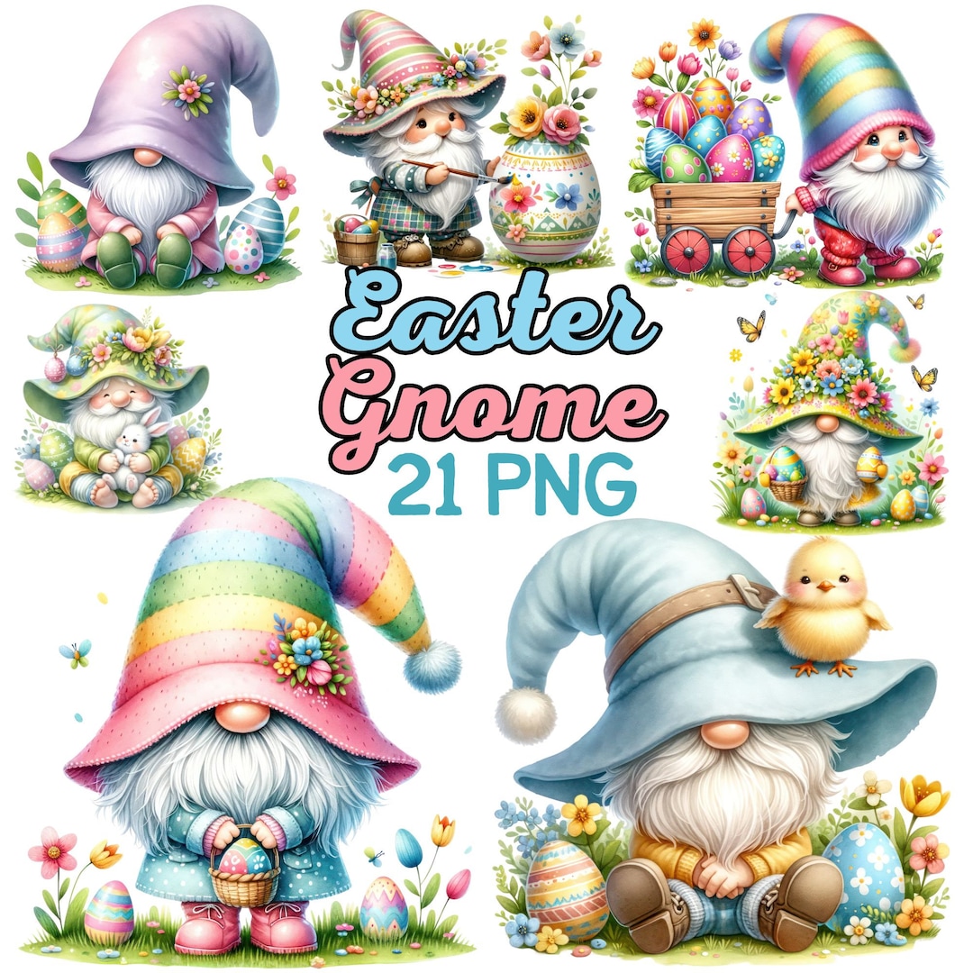 Watercolor Easter Gnome Clipart, Gnome Spring Flower Sublimation ...