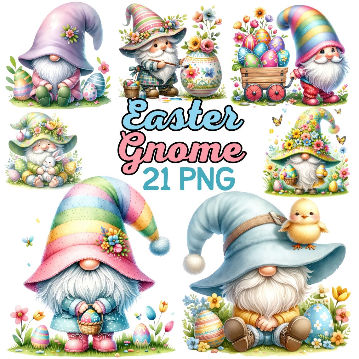Watercolor Easter Gnome Clipart, Gnome Spring Flower Sublimation ...