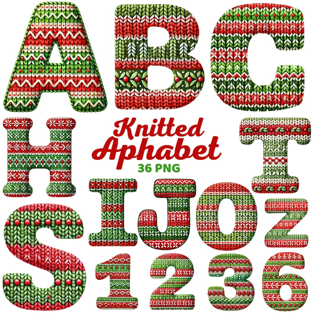 Christmas Knitted Alphabet Clipart, Christmas Letters & Numbers ...