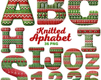 Christmas Plaid Alphabet Clipart, Red Festive Letters & Numbers, Cozy ...